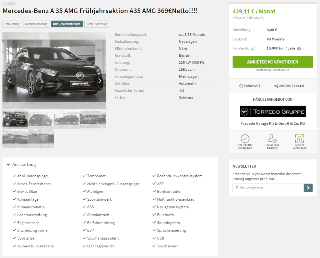 Mercedes-Benz A 35 AMG Leasing für 369 Euro netto im Monat ...
