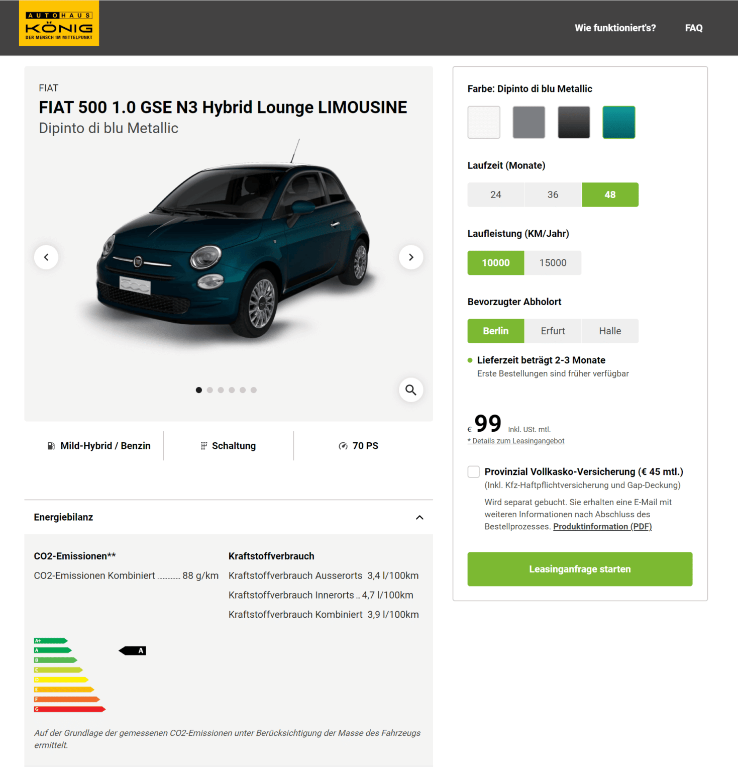Fiat 500 10 Gse N3 Hybrid Lounge