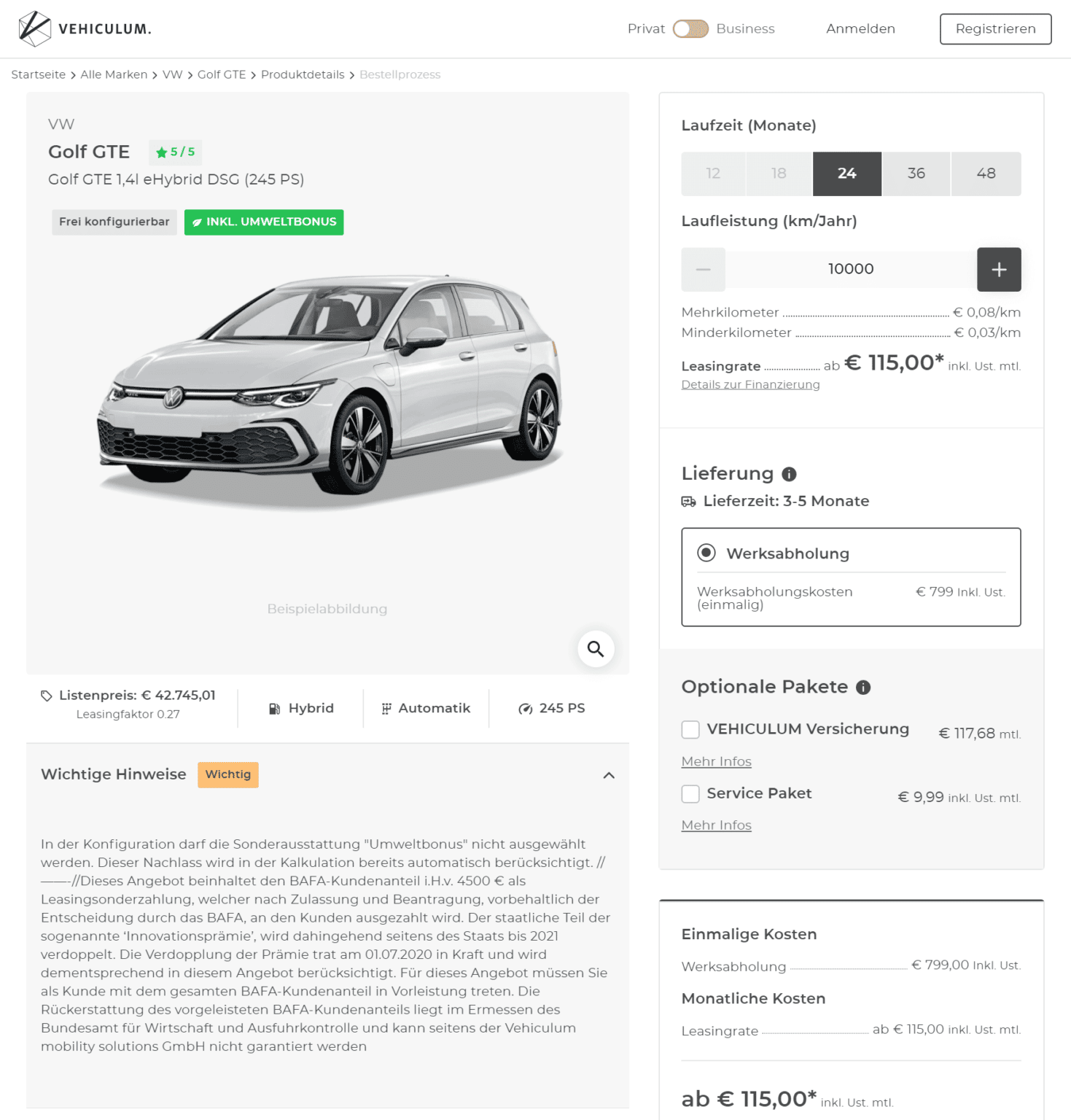 Golf Gte Leasing Angebot