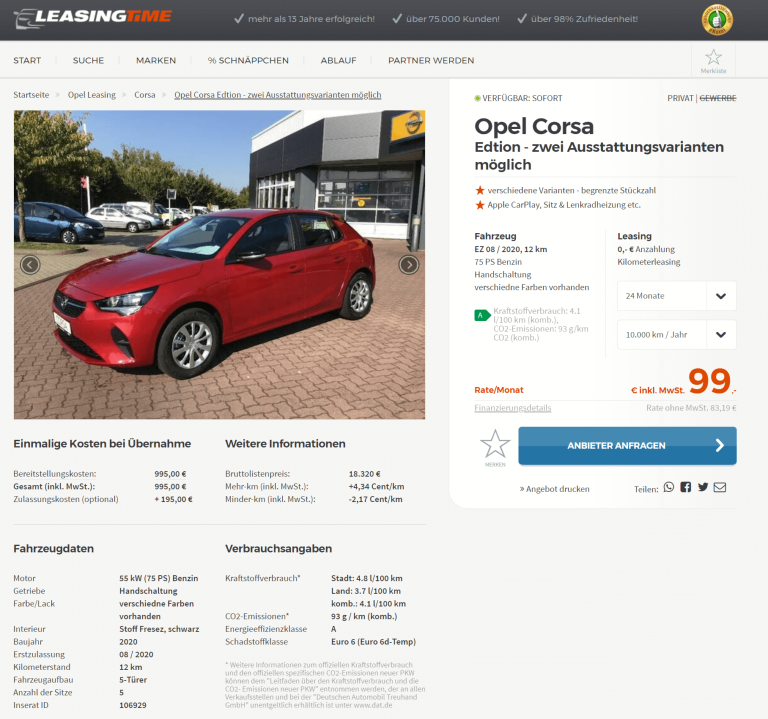 Opel Corsa 99 Euro Leasing