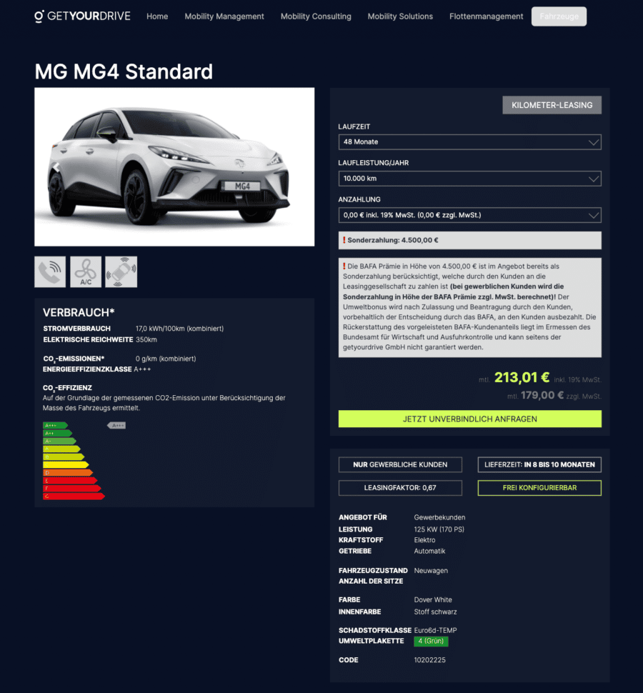 MG MG4 Leasing für 179 Euro im Monat netto - sparneuwagen.de