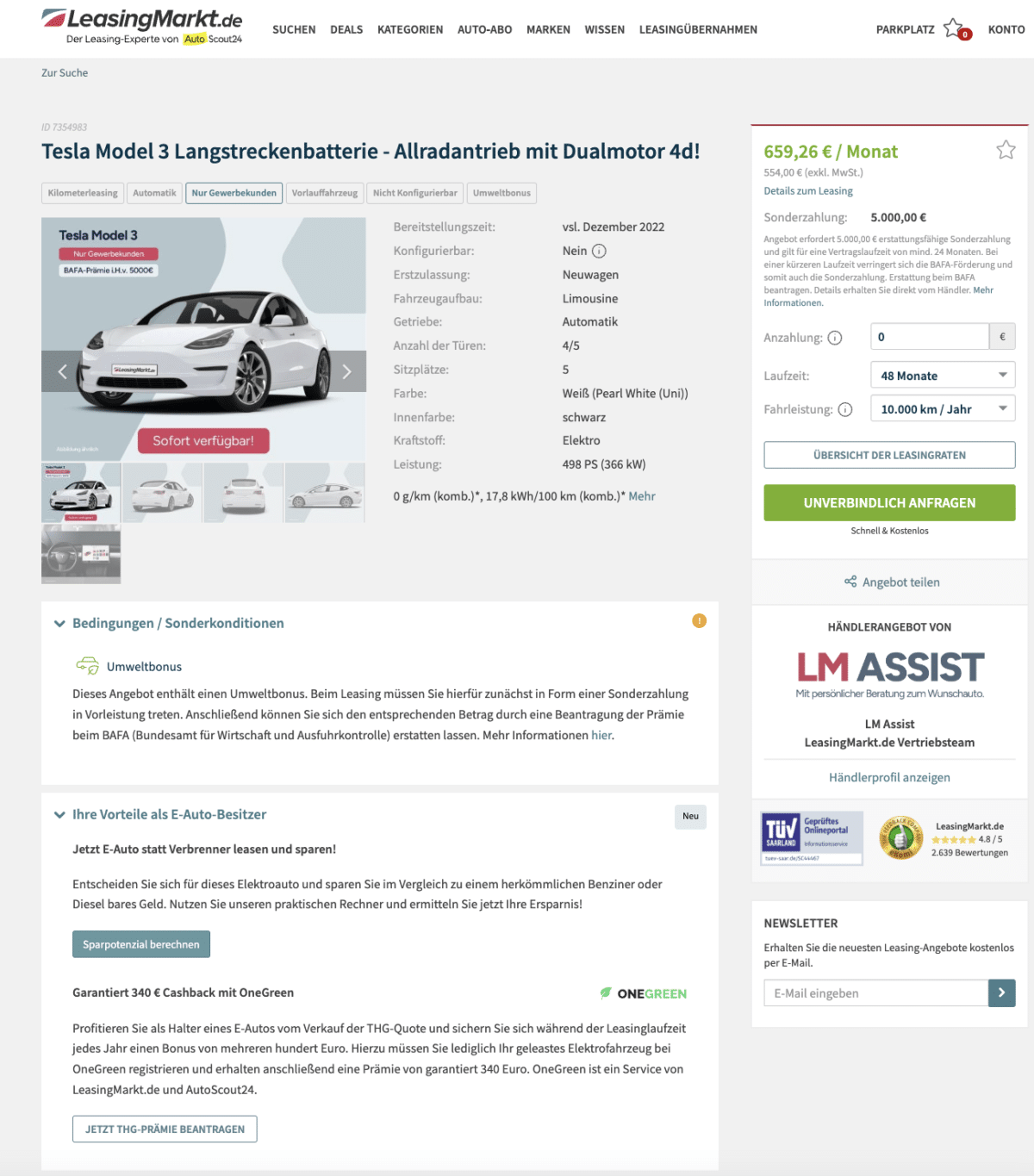 Tesla Model 3 Leasing für 554€ im Monat netto - sparneuwagen.de