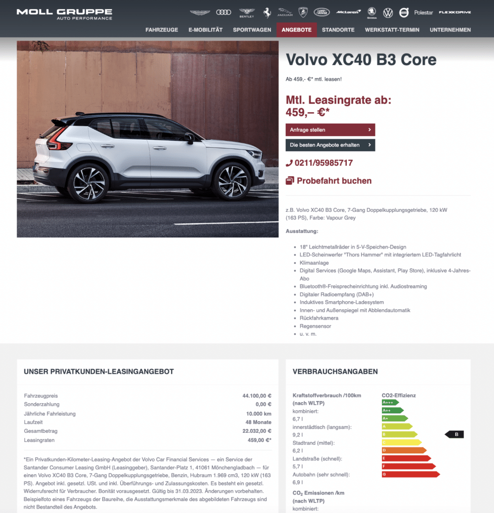 Volvo XC40 Leasing für 459€ im Monat brutto - sparneuwagen.de