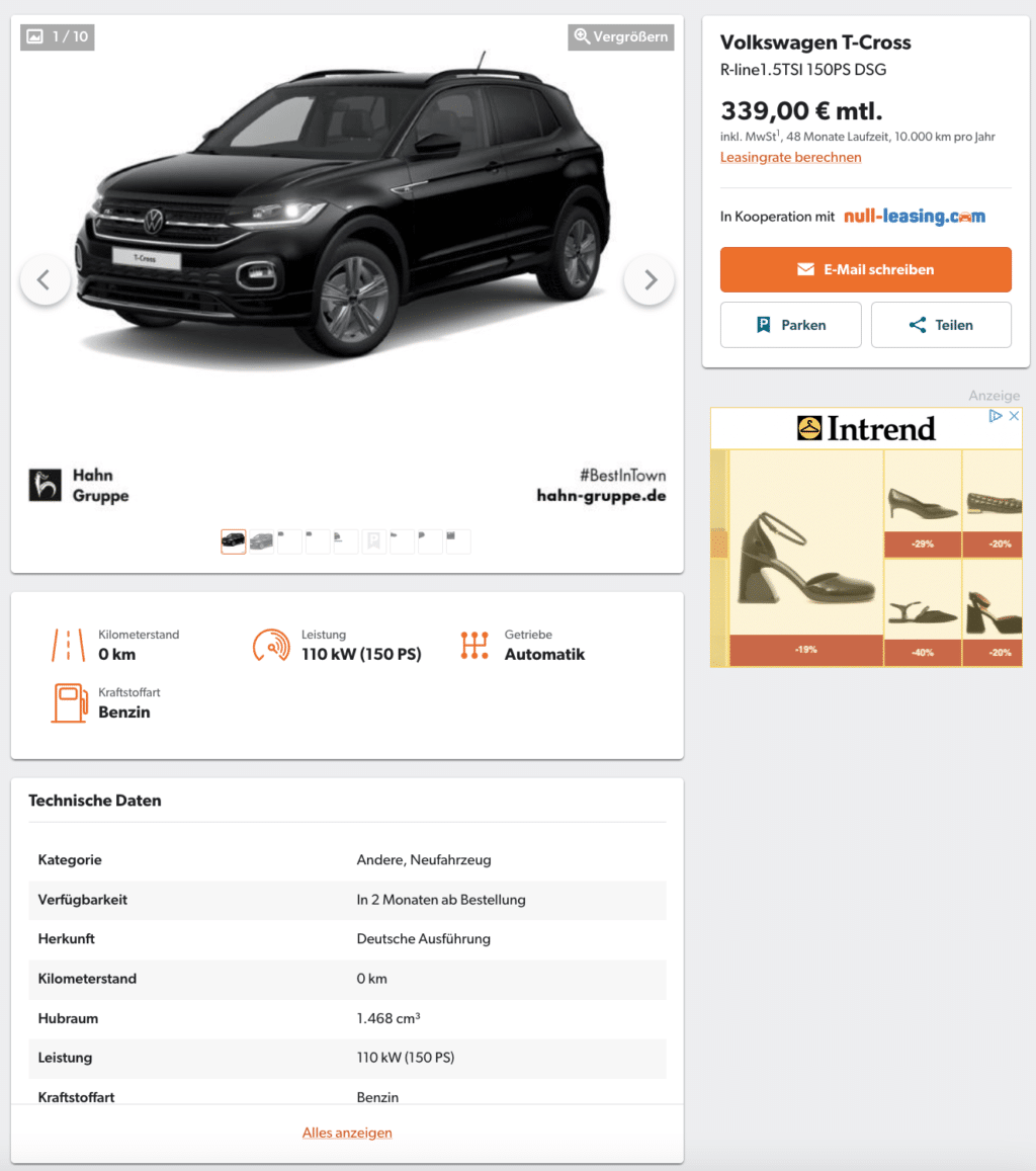 VW T-Cross Leasing für 339€ im Monat brutto - sparneuwagen.de