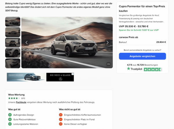Cupra Formentor Leasing für 267€ mtl. brutto - sparneuwagen.de