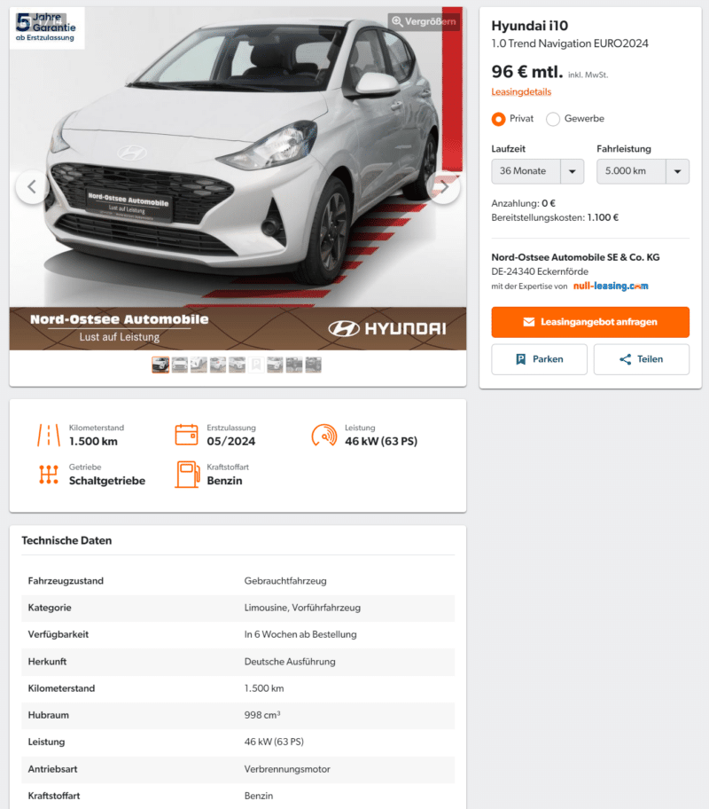 Hyundai I10 Automatik Leasing
