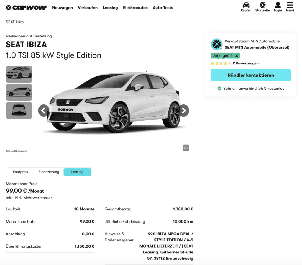 Seat Ibiza Leasing 99 Euro