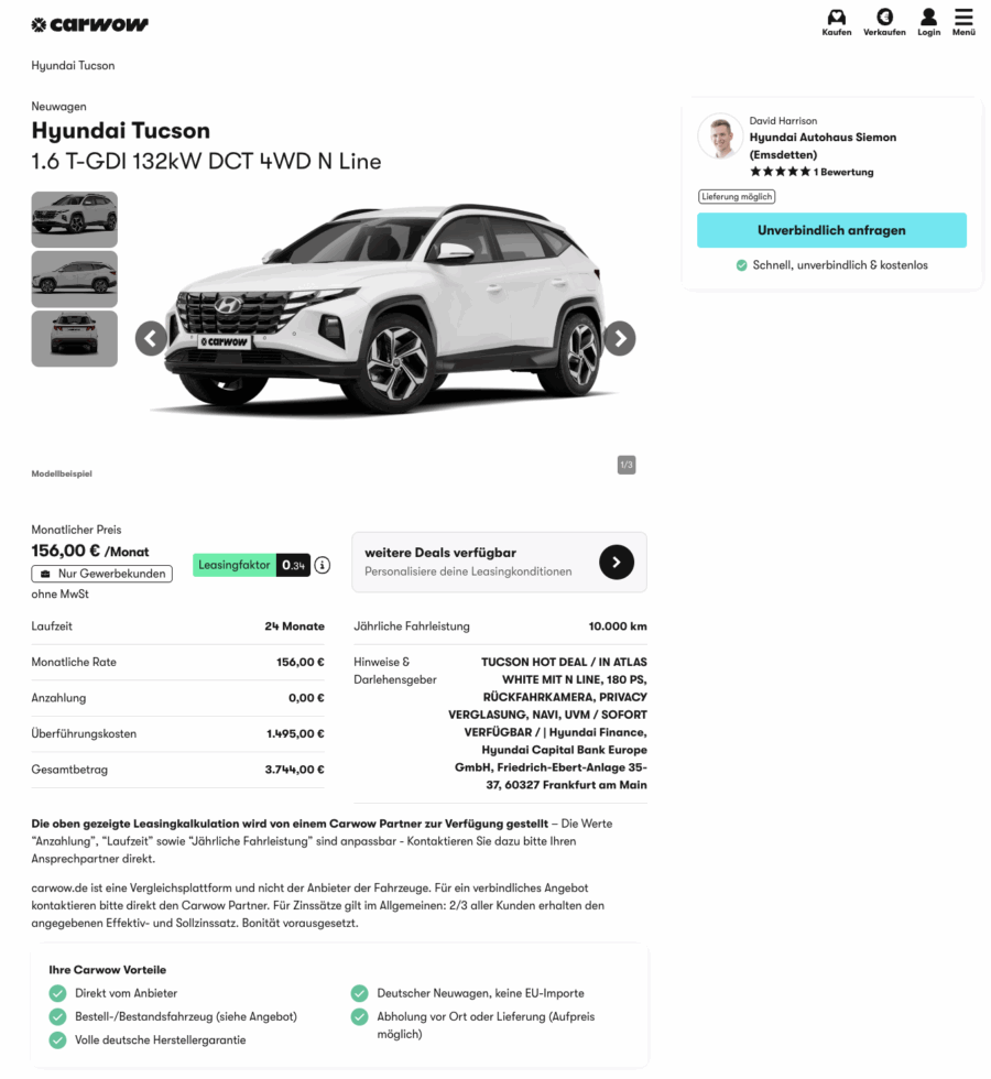 🔥 Hyundai Tucson Leasing für 156 Euro im Monat netto - sparneuwagen.de